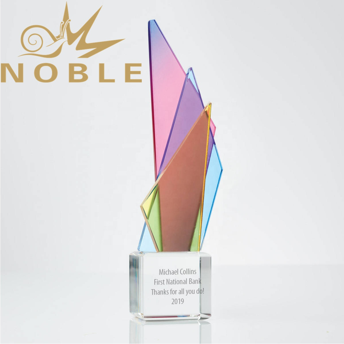 New Design Color Printing Custom Crystal Triangle Tower Award Trophy ...